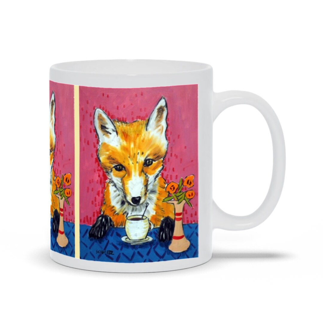 Red Fox Mug - Fox Art - Ceramic Coffee Mug - Fun Animal Art - Etsy