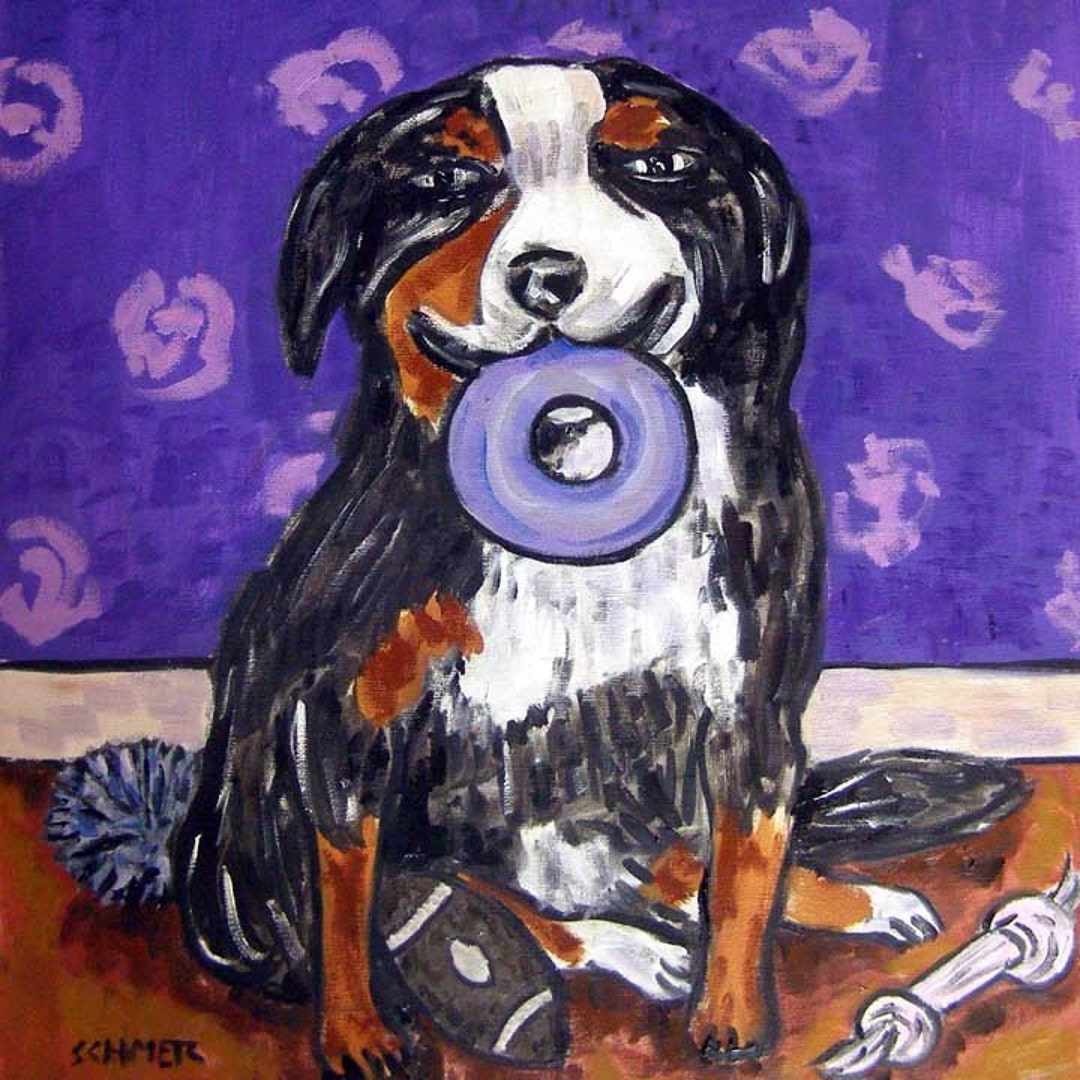 Bernese Mountain Dog With a Toy - Dog Art - Tile Coaster - Animal Lover ...