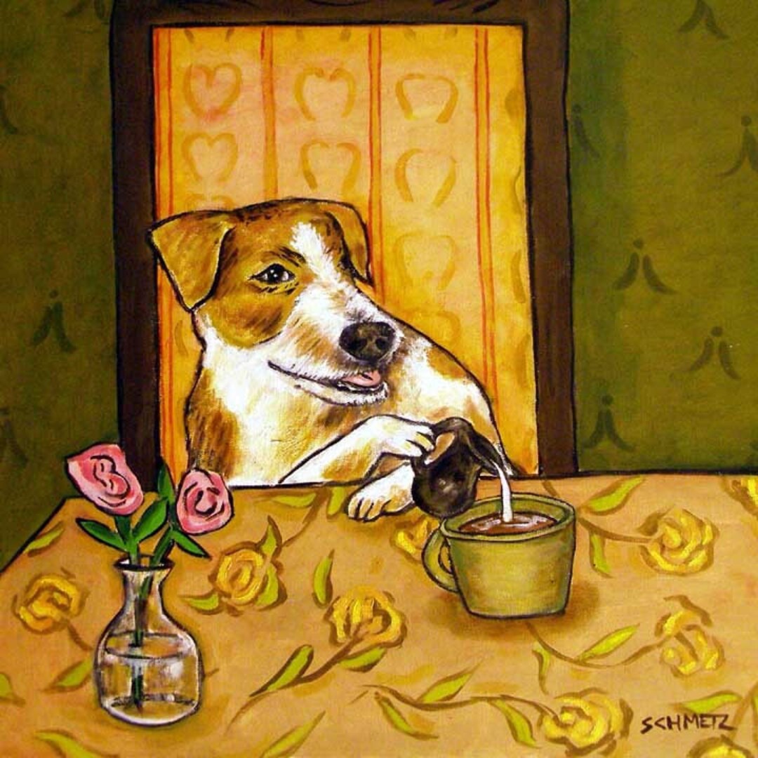 Jack Russell Terrier at the Cafe Dog Art Tile Coaster - Etsy
