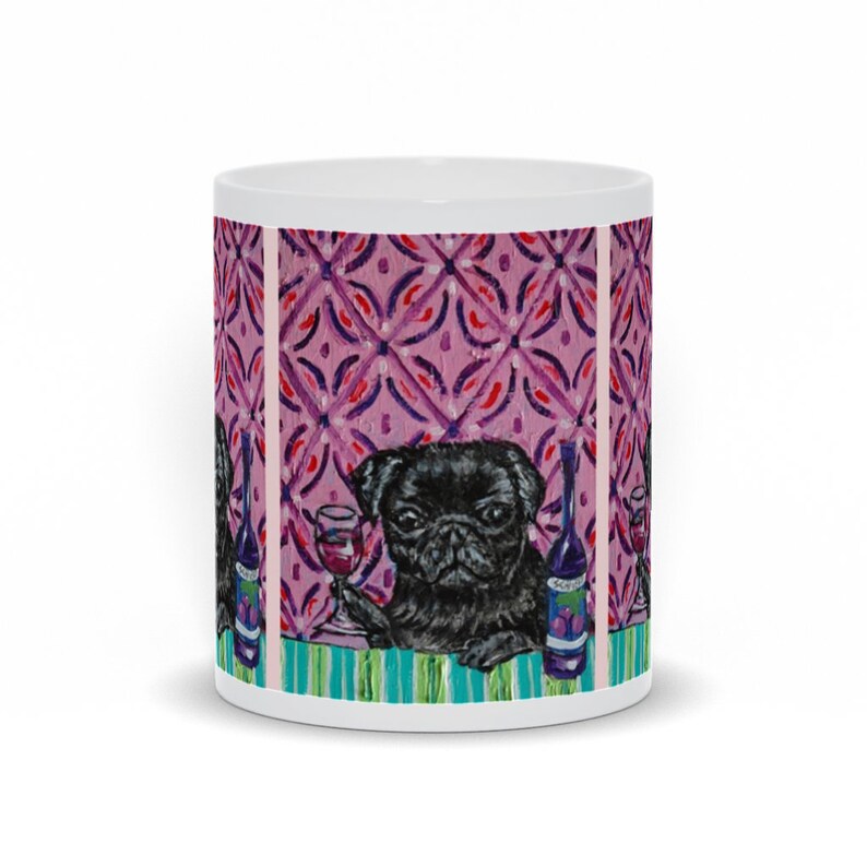 Black Pug Mug - Funny Dog Mugs - Pet Portrait on Mug - Wine Decor - Dog ...