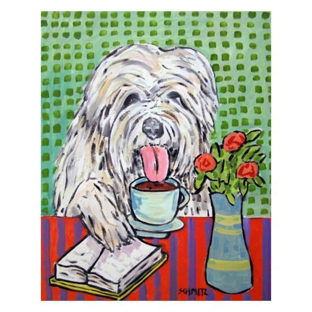 Old English Sheepdog Coffee Art Print - 13x19 Dog Decor - Matte or ...