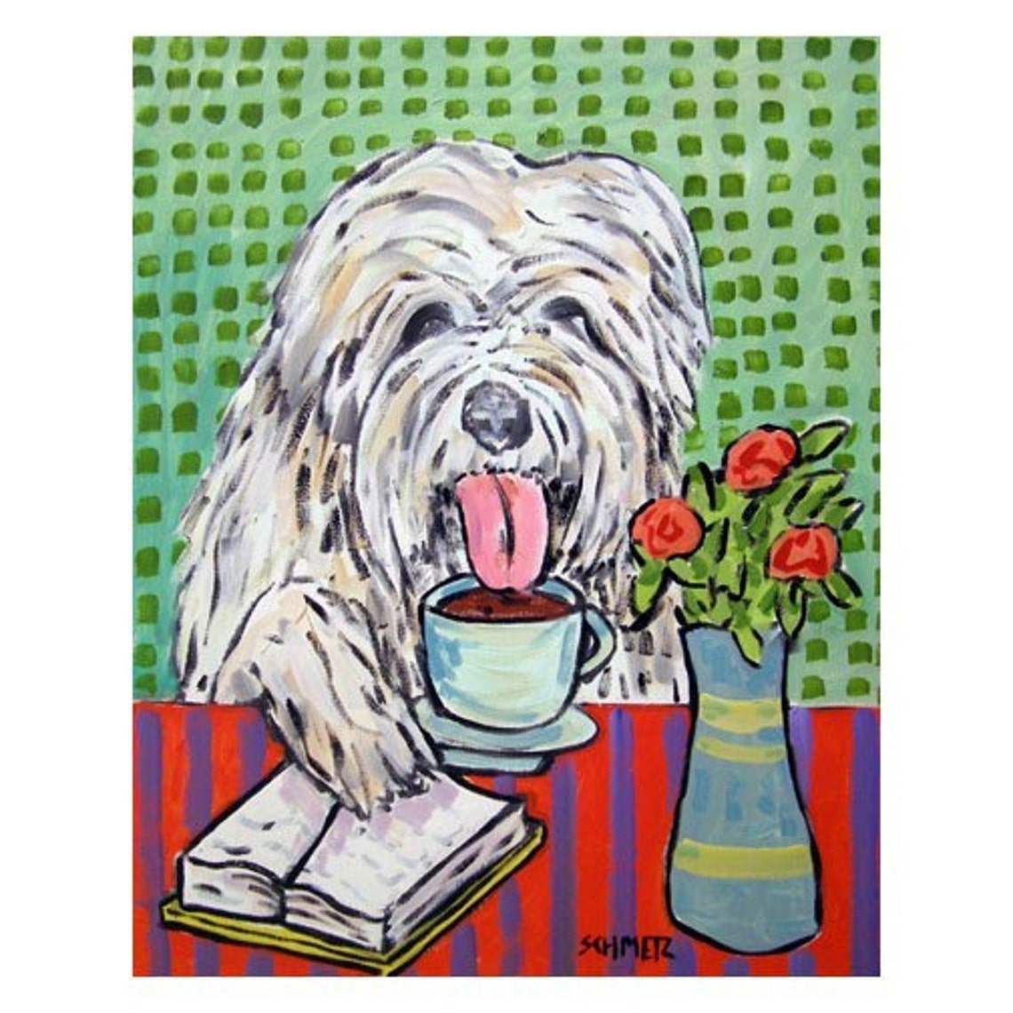 Old English Sheepdog Coffee Art Print - 13x19 Dog Decor - Matte or ...