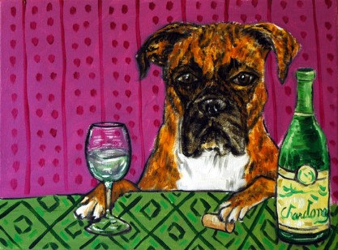 Boxer at the Wine Bar Dog Art Print 13x19 JSCHMETZ Modern Abstract Folk ...