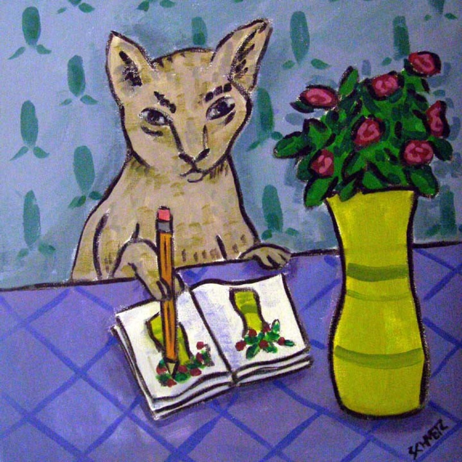 Cat Tile Cat Art Gray Cat Artist Animal Art Coaster Tile - Etsy