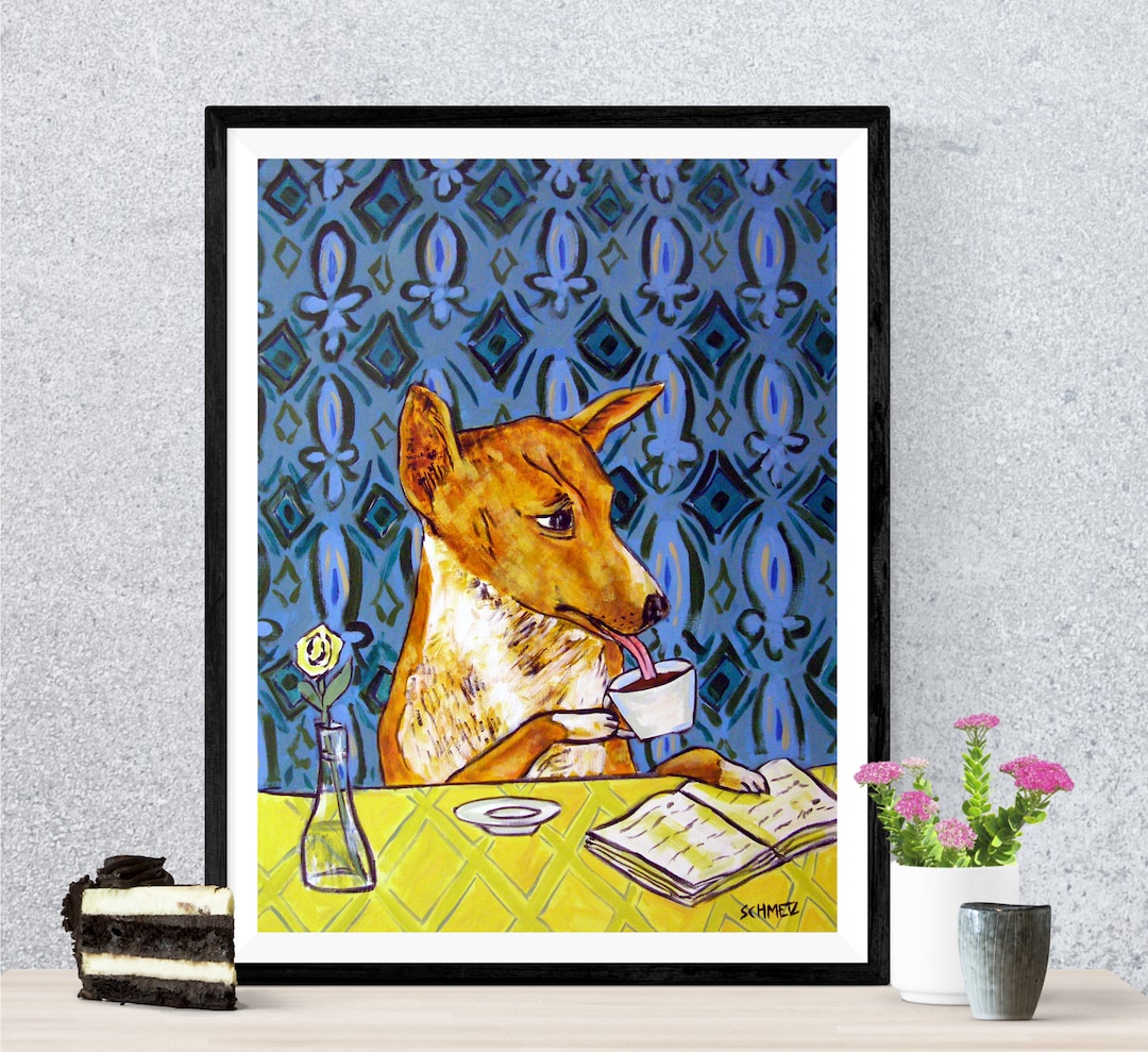 Basenji at the Coffee Shop Dog Art Print on Matte or Glossy Photo Paper ...