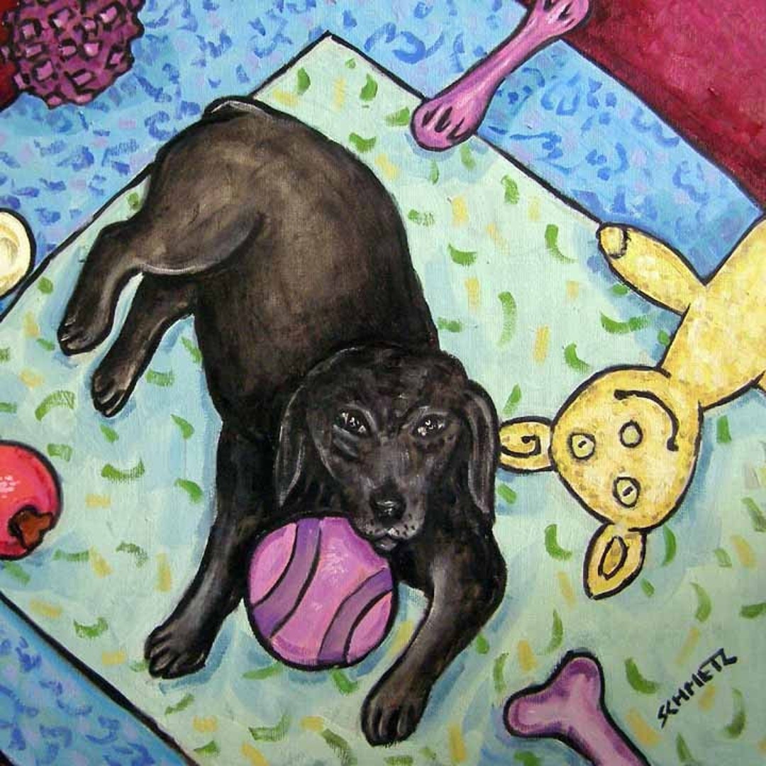 Black Lab With Toys Art Tile Coaster Gift - Multiple Sizes - Etsy