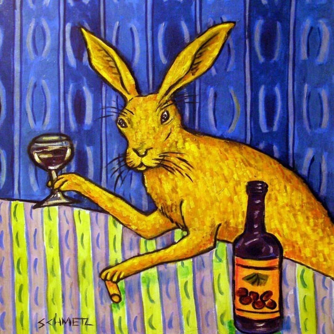 Bunny Rabbit at the Wine Bar Animal Art Tile Coaster - Etsy