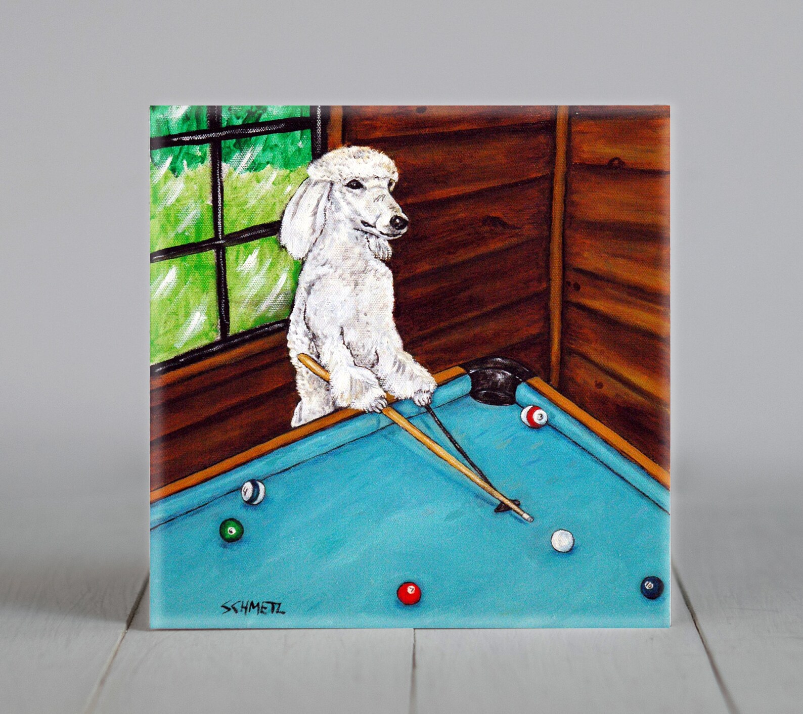 Poodle Playing Billiards Pool Dog Art Coaster Tile Birthday - Etsy