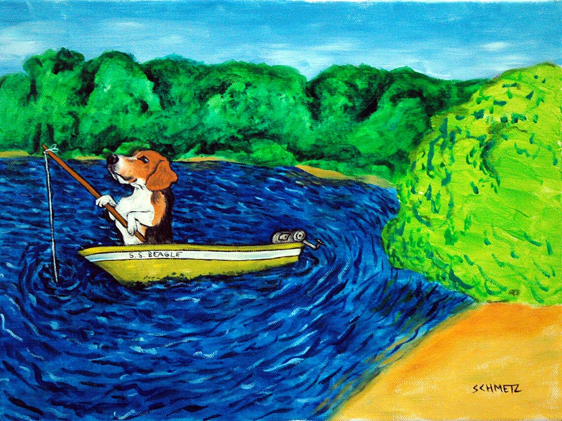 Beagle Fishing, Beagle Dog Art, Beagle Canvas, Wall Art Print - Etsy
