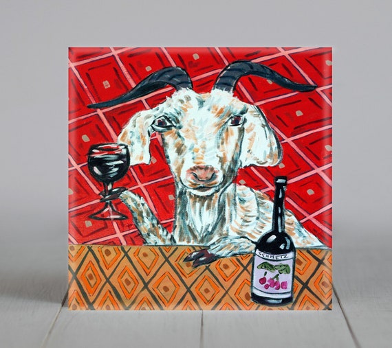 Goat Art Goat Wine Goat Coaster Tile Goat Ceramic Goat | Etsy
