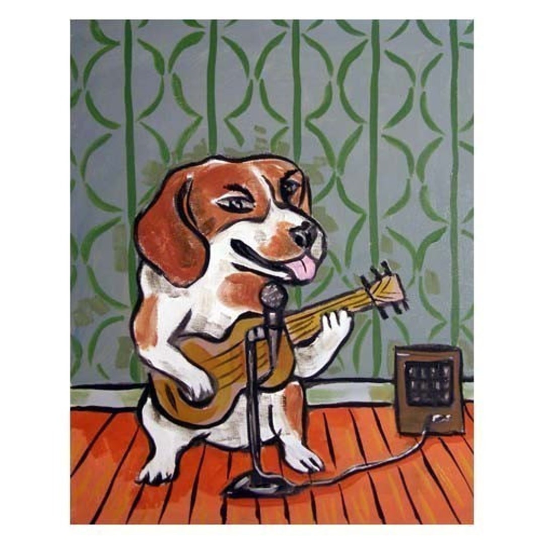 Beagle Singer Songwriter Dog Art Print - Stretched Canvas or Paper ...