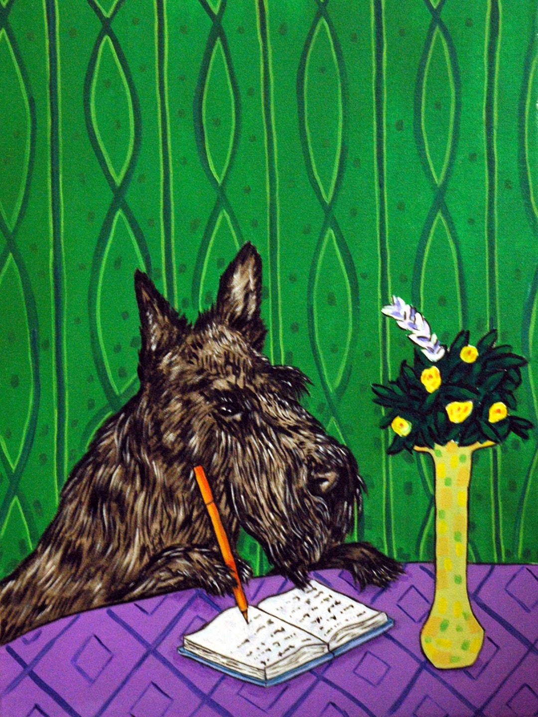 Scottish Terrier Writing in a Journal Dog Art Print Onmatte or Glossy ...