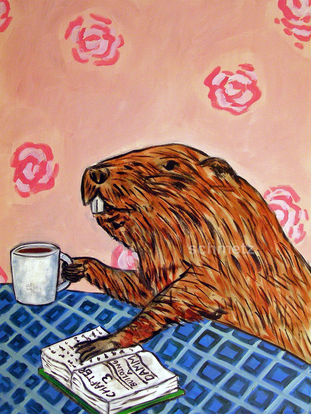 Beaver at the Coffee Shop Art Print on Gcanvas With Either .75 or 1..5 ...
