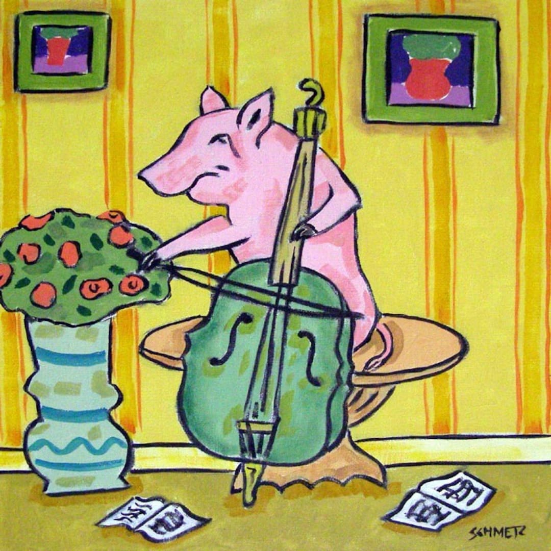 Pig Playing Cello - Animal Art - Tile Coaster - Animal Lover Gift - Etsy