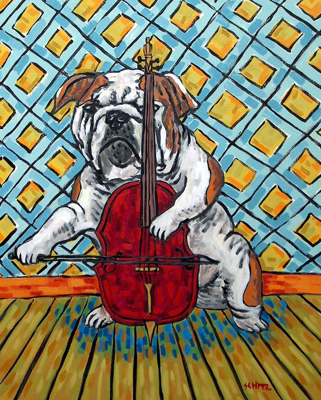 Bulldog Art Bulldog Playing Cello Bulldog Dog Art Print - Etsy