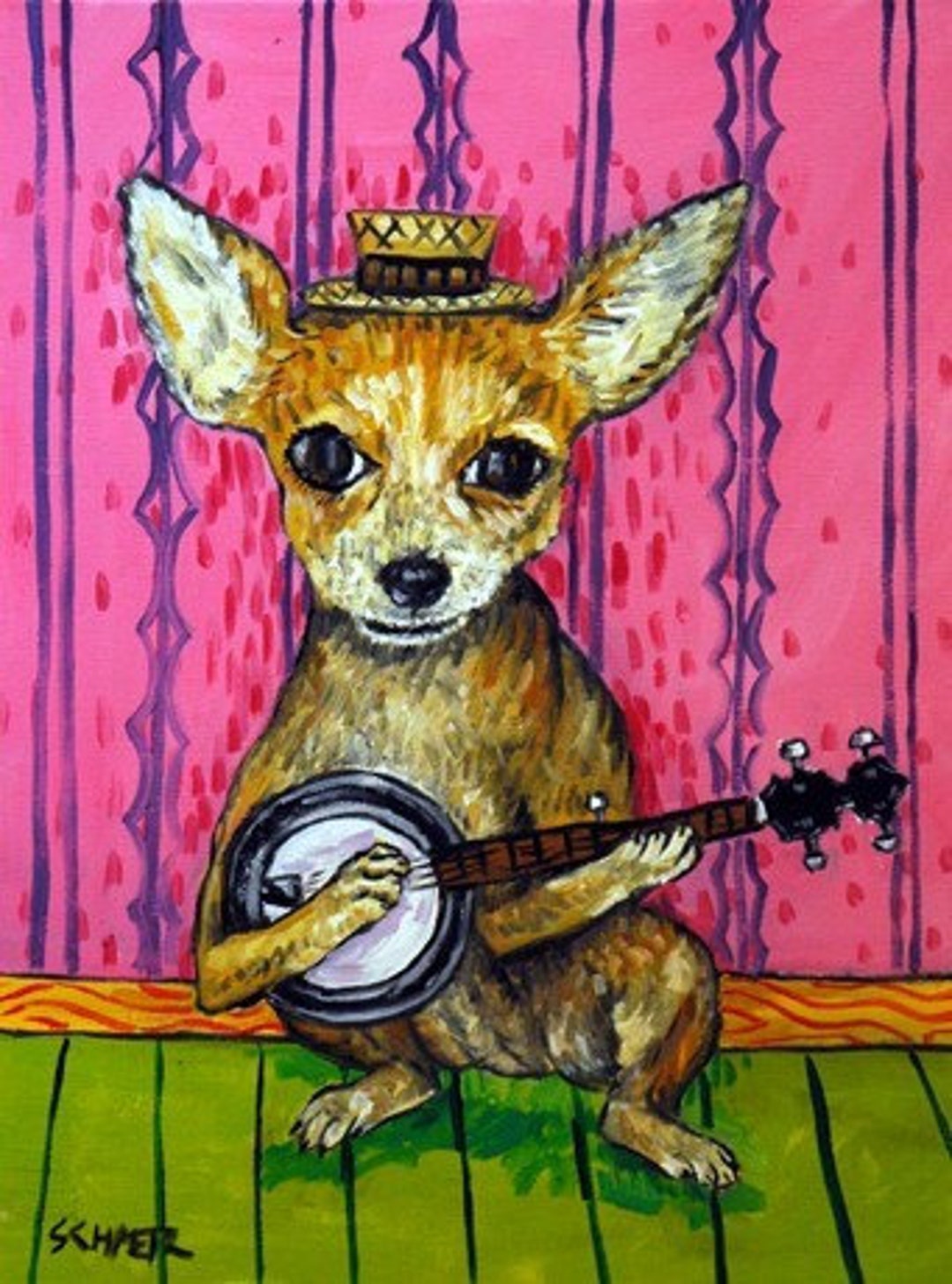 Chihuahua Playing the Banjo Dog Art Print - 13x19 - Matte or Glossy ...