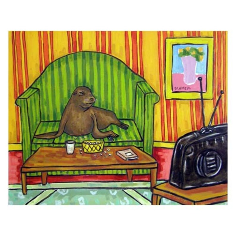 Sea Lion Watching Television in a Living Room Animal Art Print - Etsy