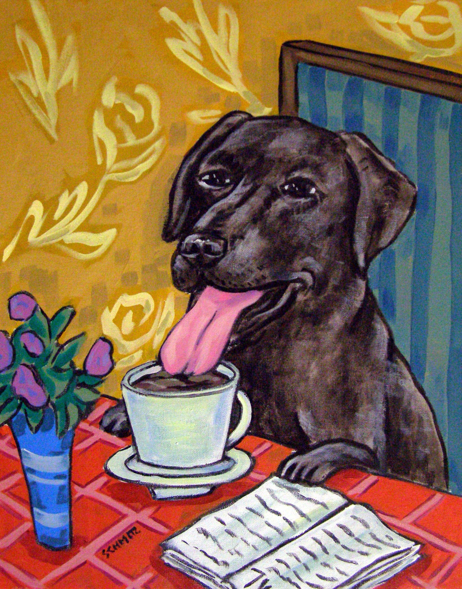 Black Lab Labrador Retriever at the Cafe Coffee Shop Dog Art Print - Etsy