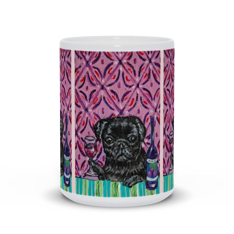 Black Pug Mug - Funny Dog Mugs - Pet Portrait on Mug - Wine Decor - Dog ...