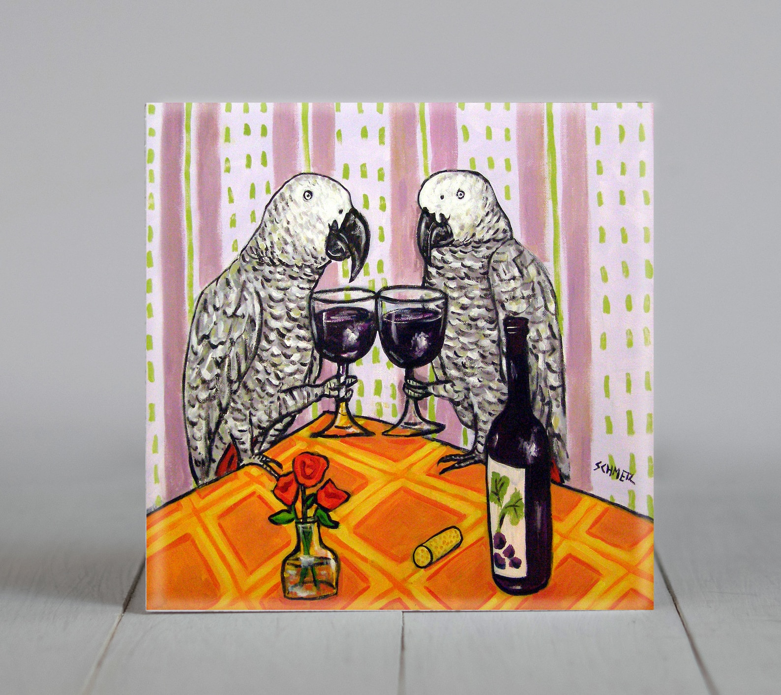 African Grey Parrot at the Wine Bar Bird Art Coaster Tile - Etsy
