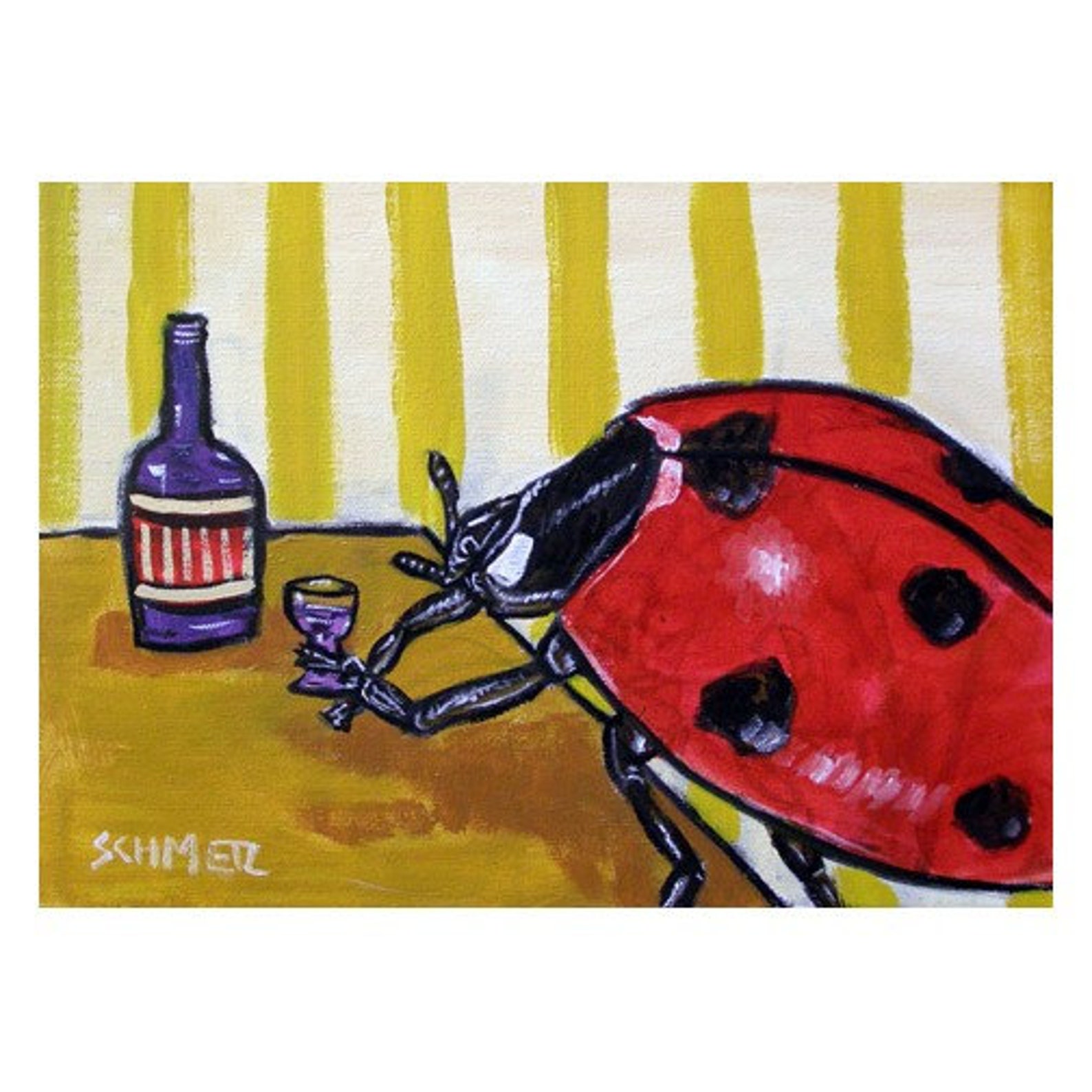 Modern Folk Ladybug Wine Canvas Art Print - Ready to Hang by ...