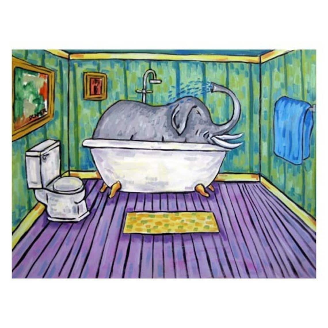 Elephant Taking a Bath Art Print - Etsy