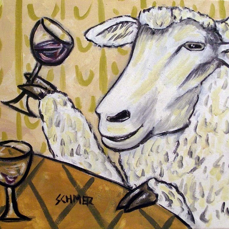 Sheep Ram at the Wine Bar Animal Art Tile Coaster - Etsy