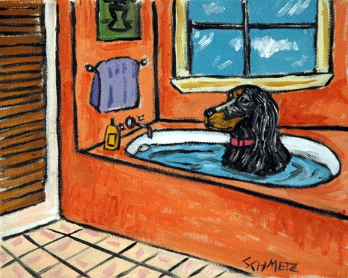 Gordon Setter Taking a Bath Dog Art Print - Etsy