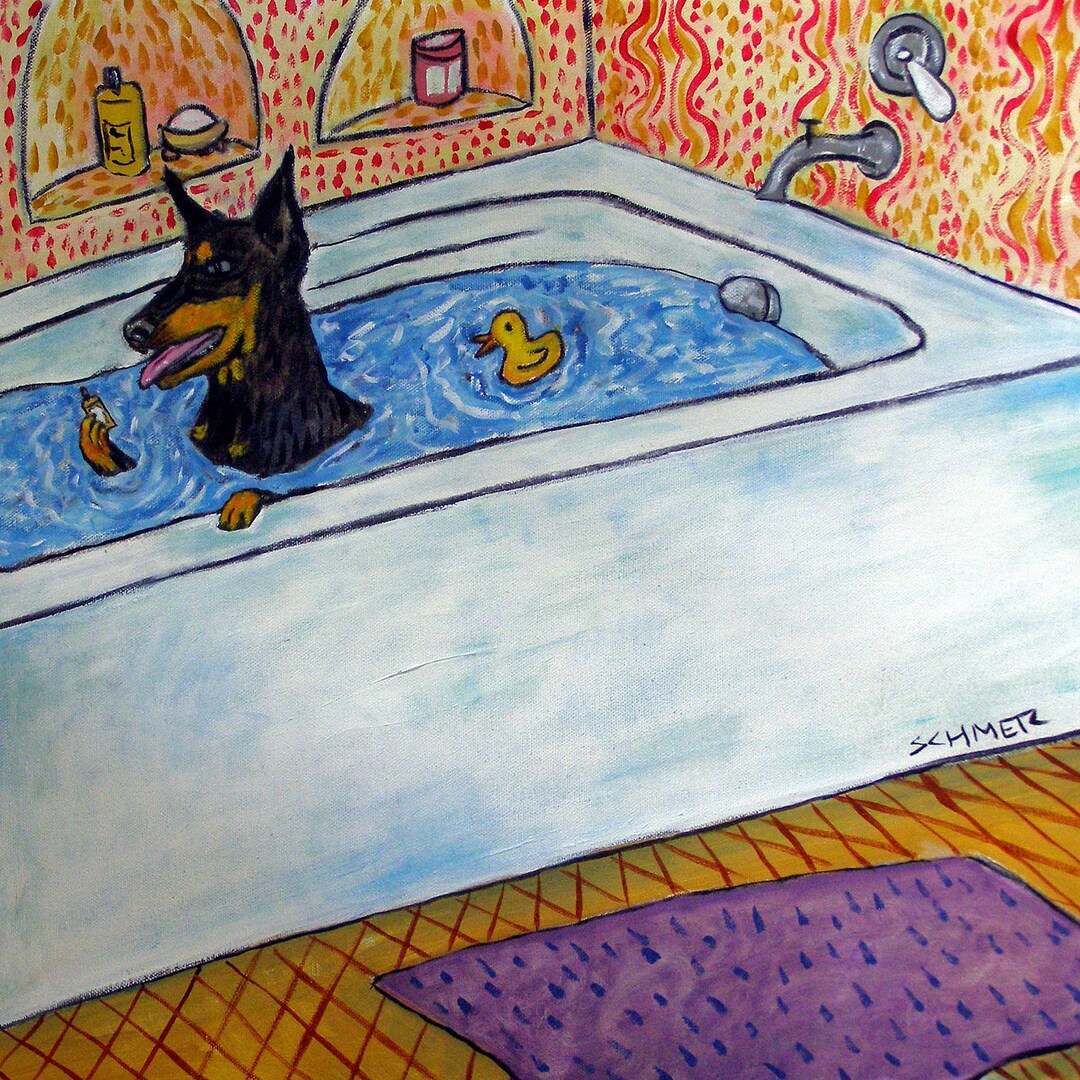 Doberman Pinscher Bathing Dog Art Tile Coaster Gift - Multiple Sizes - Etsy