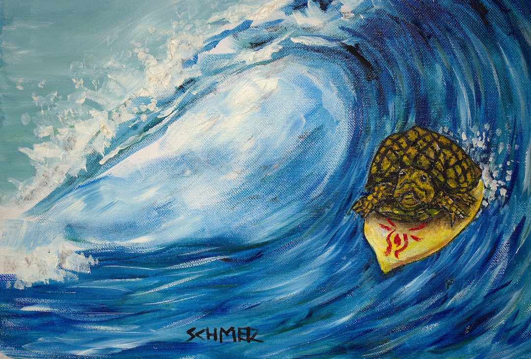 Turtle Surfer, Turtle Art, Turtle Print, Turtle Canvas, Turle Painting ...