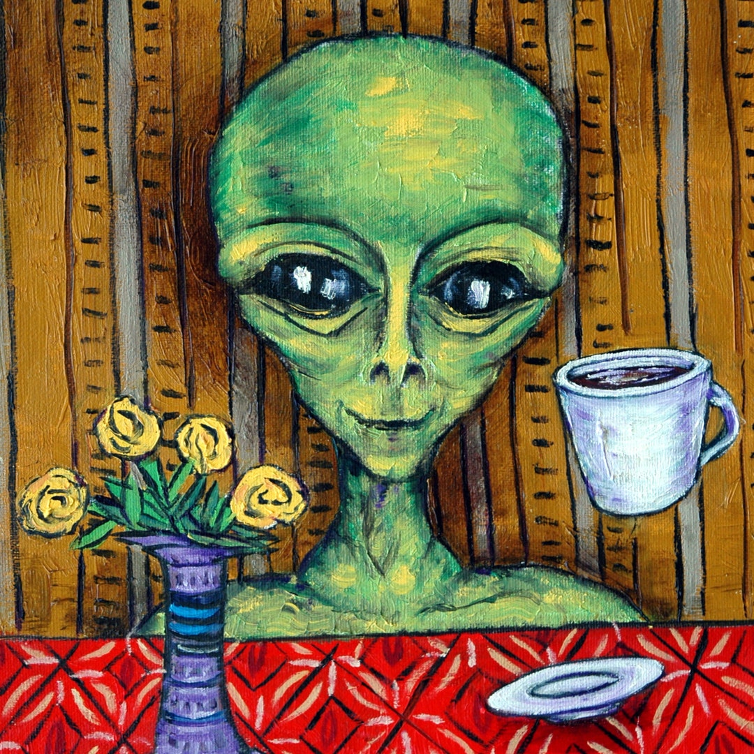 Alien Coffee Cafe Art Coaster Tile Gift Modern Folk Pop Art JSCHMETZ - Etsy