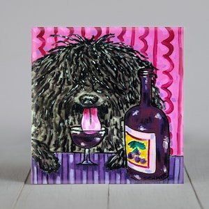 Puli at the Wine Bar Dog Art Coaster Tile - Multiple Sizes Available - Etsy