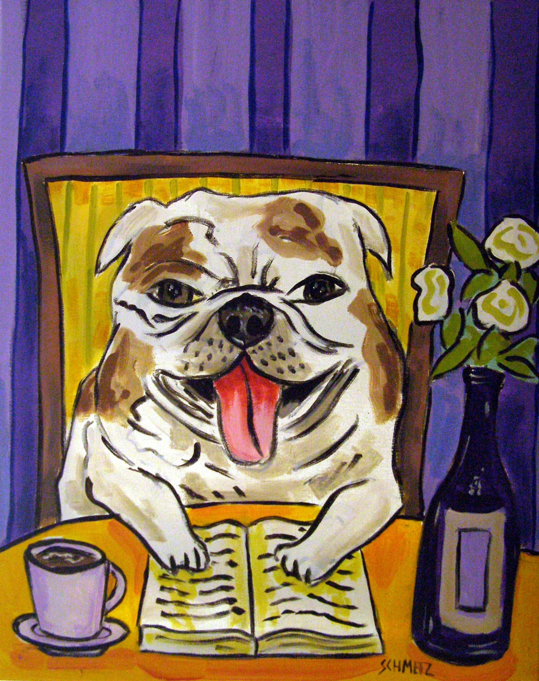 Bulldog Reading Dog Art Canvas Print Gift by Georgia Artist Schmetzpetz ...