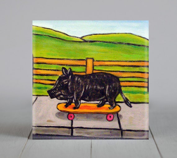 Pig Artworkpig Giftsskateboardingsquare Coasterdecorative | Etsy