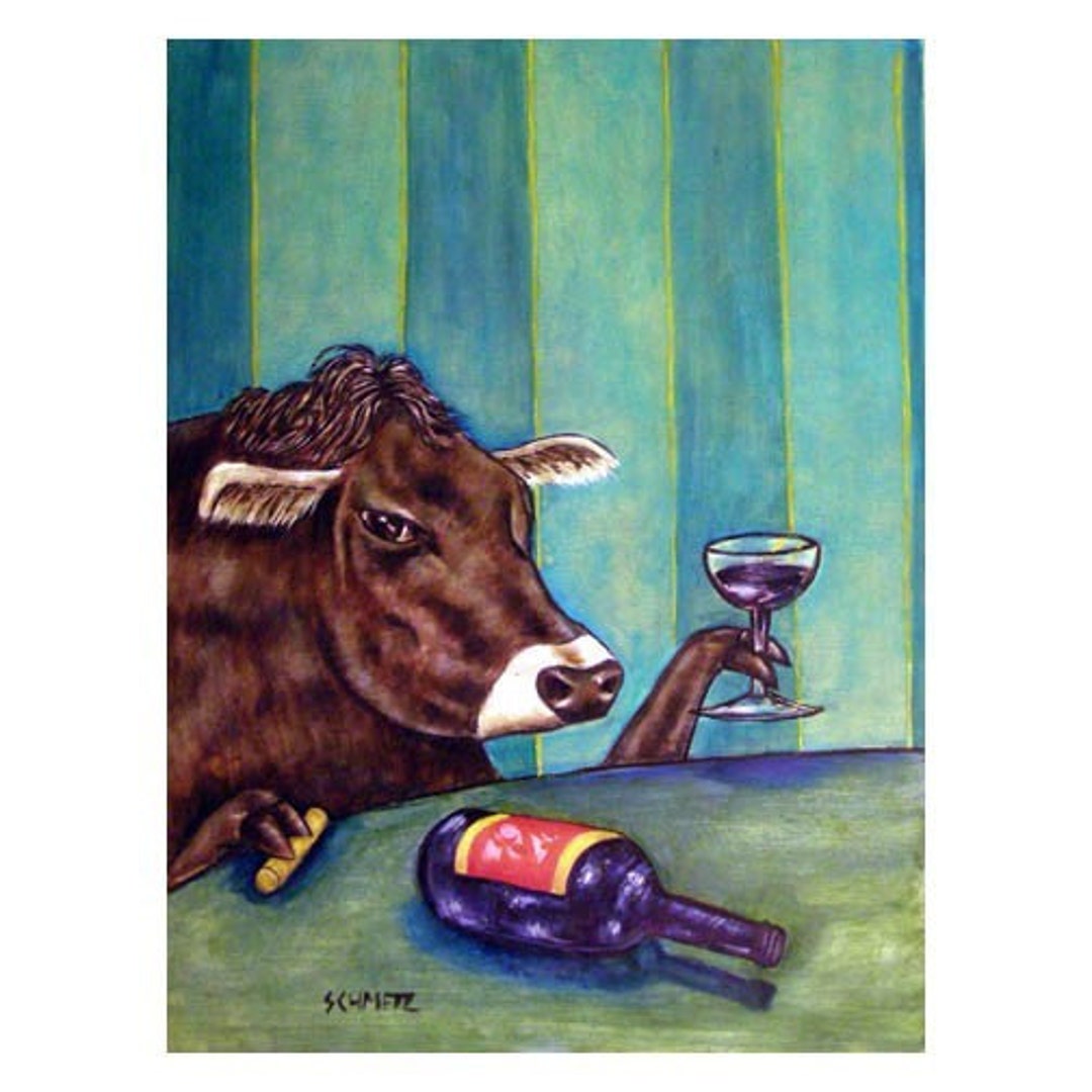 Cow at the Wine Bar Art Print - Etsy