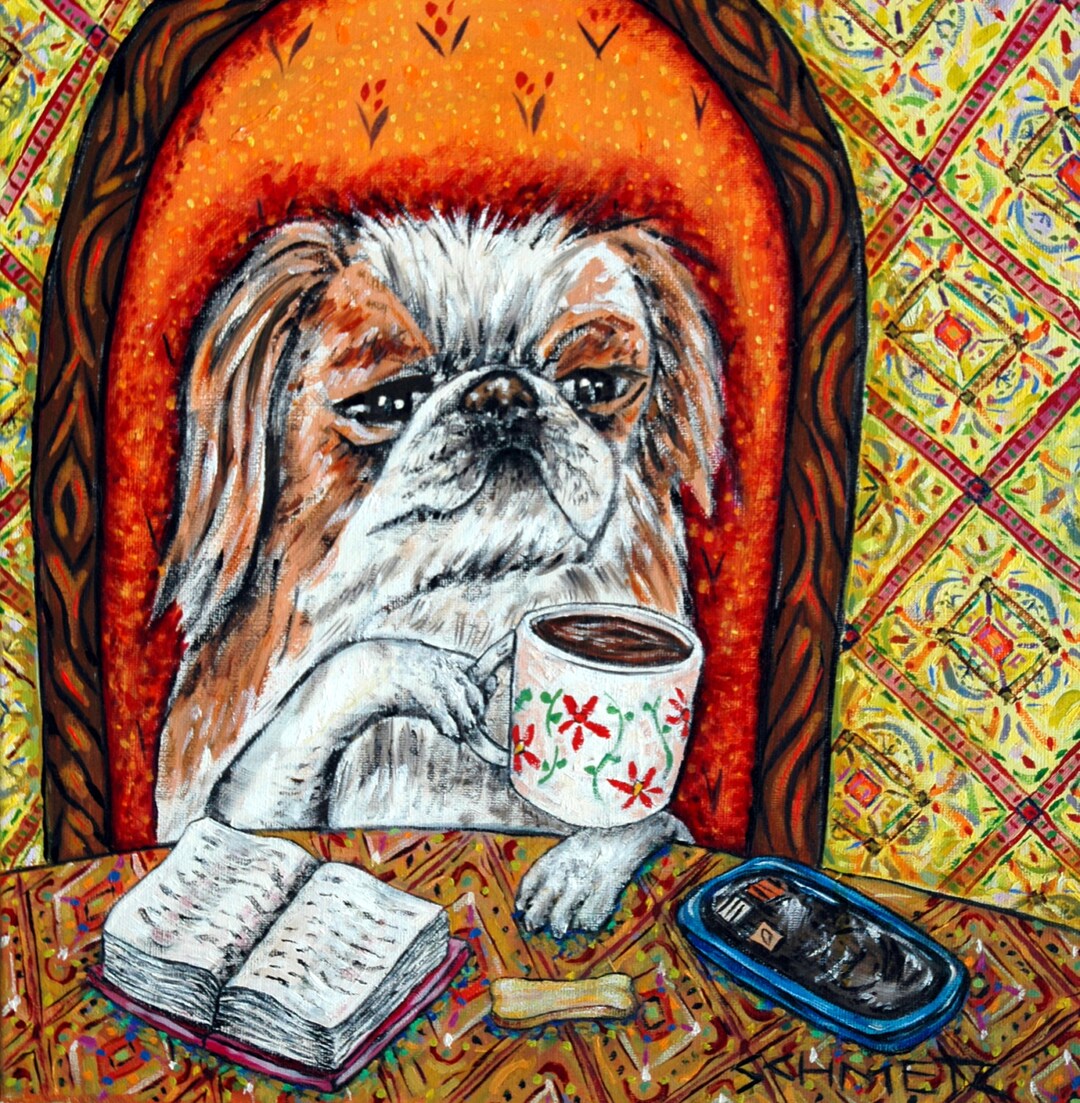 Pekingese at the Coffee Shop - Dog Art - Tile Coaster - Animal Decor ...