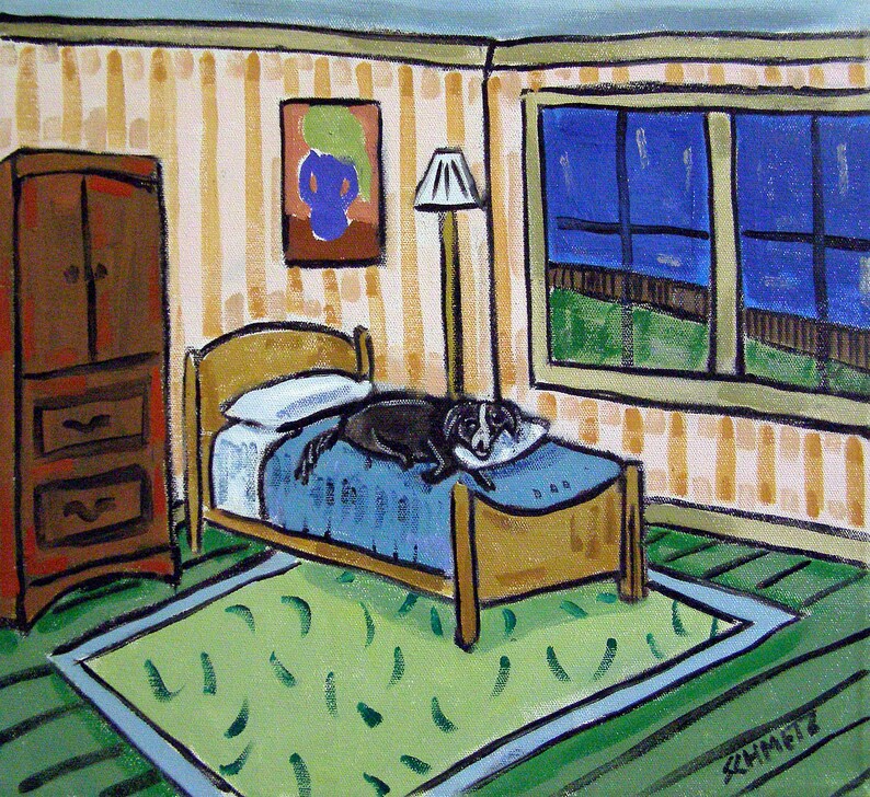 Border Collie Sleeping Dog Art Artoek Print - Stretchec Canvas or Paper ...