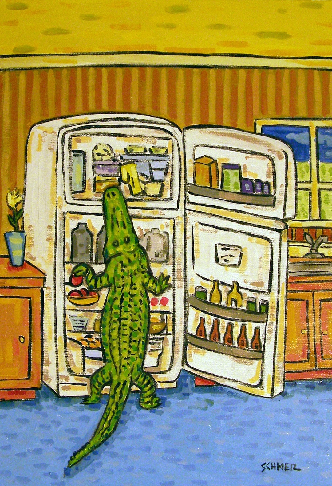 Alligator Gator Raiding the Fridge Art Print on Ready to Hang Gallery ...