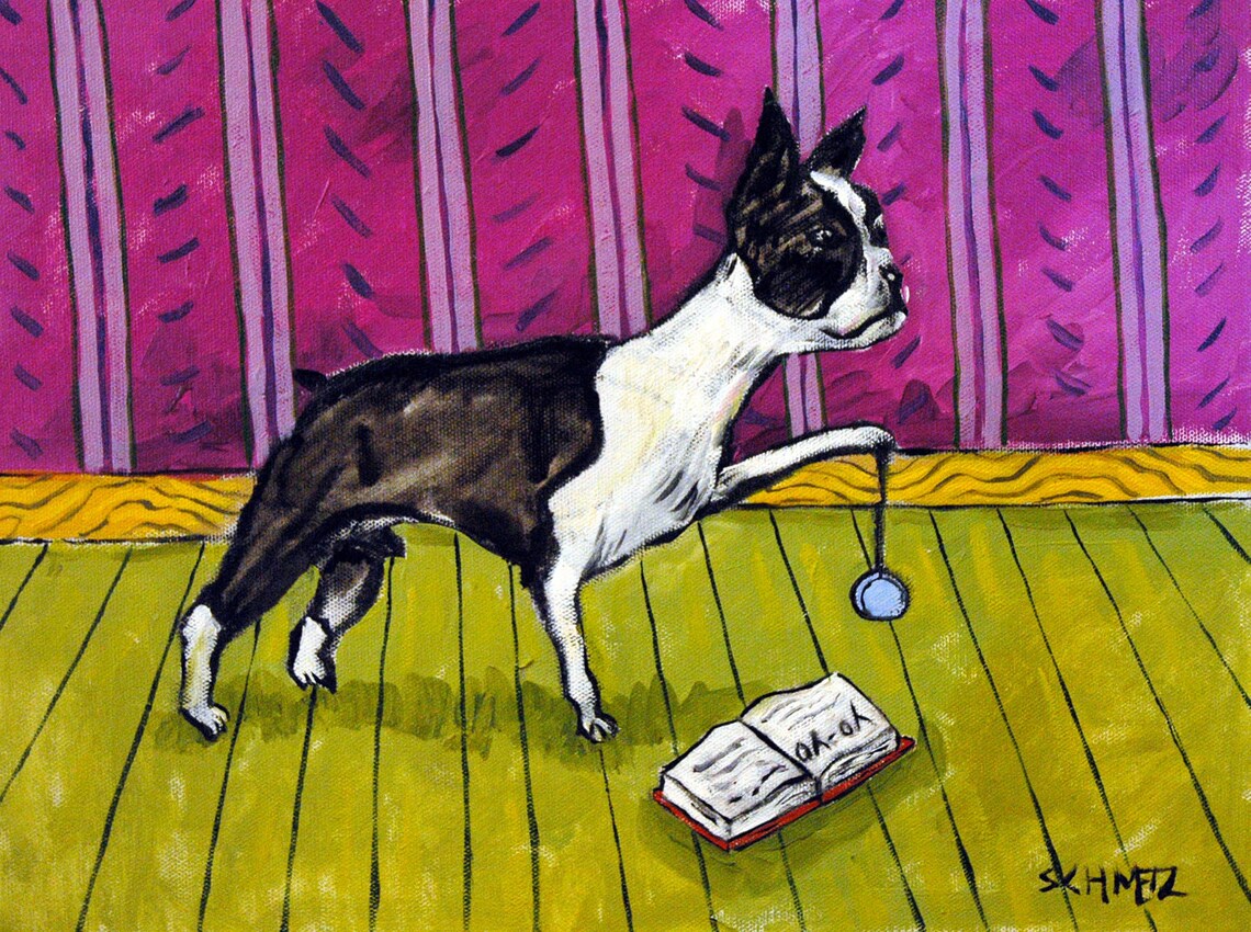Boston Terrier Playing With a Yo Yo Dog Art Print Giclee Gift - Etsy