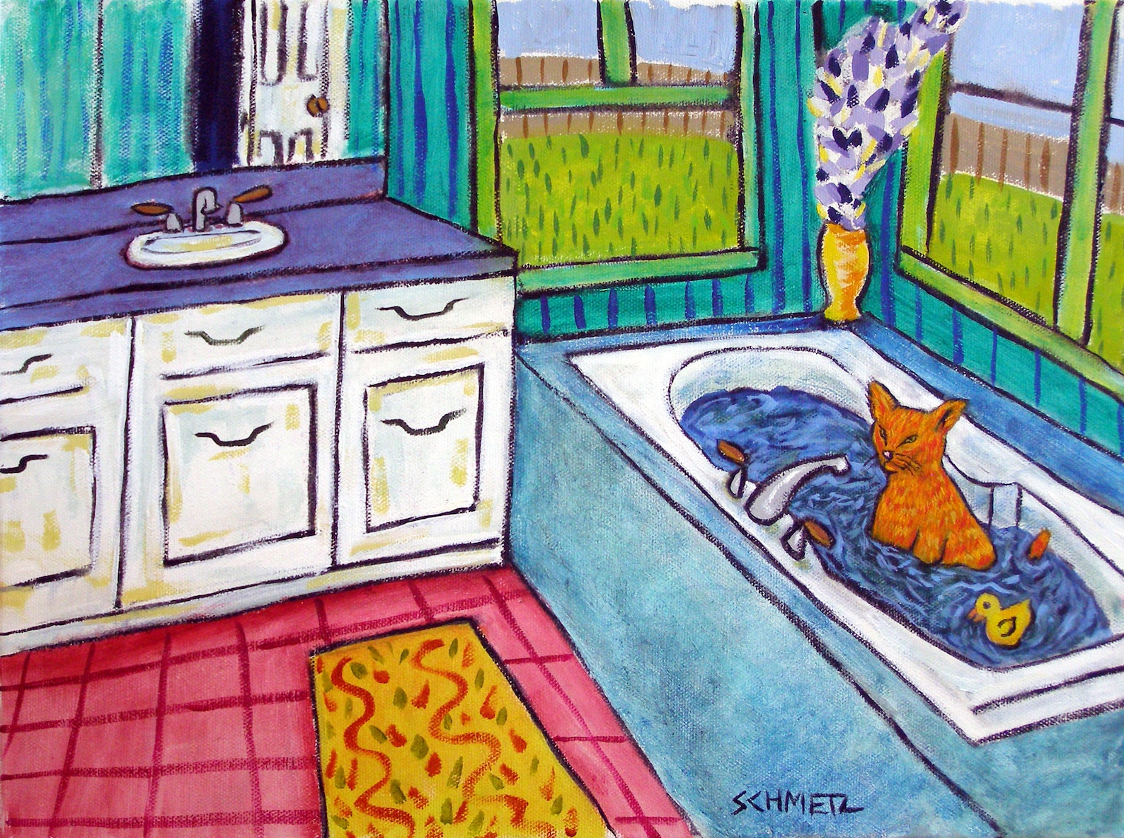 Ginger Cat Taking a Bath Art Print - Canvas or Paper Print - Multiple ...