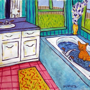 Ginger Cat Taking a Bath Art Print - Canvas or Paper Print - Multiple ...