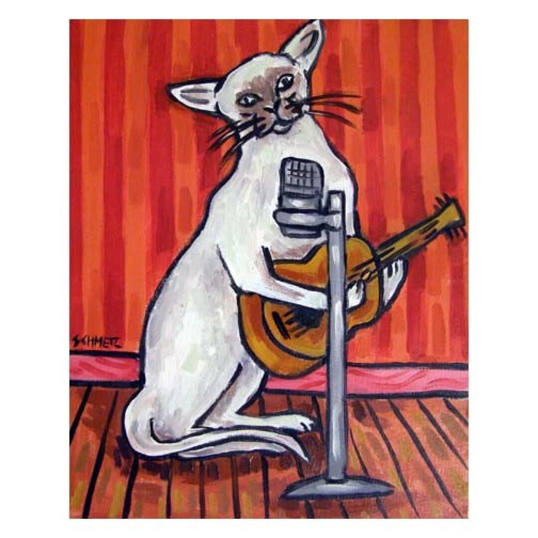Cat Art - Cat Singer Songwriter Art Print - Stretched Canvas or Paper ...