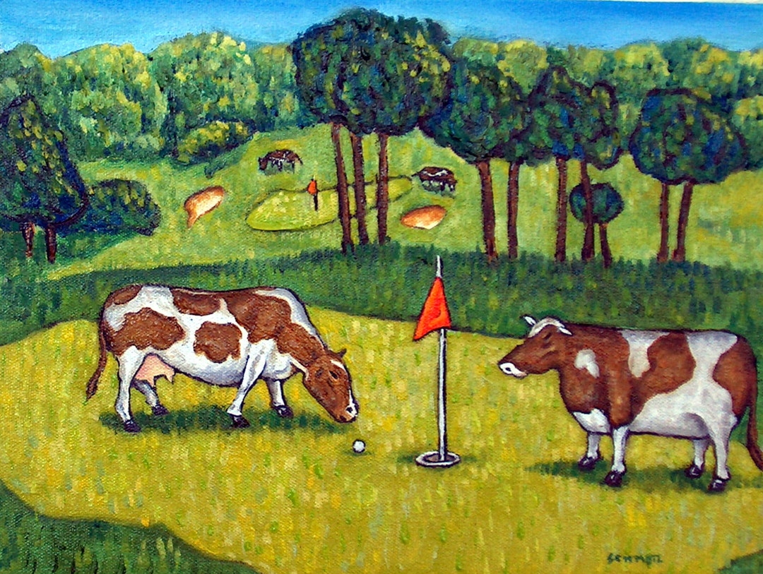 Cow Art PRINT Poster Gift JSCHMETZ Modern Folk Golf 13x19 - Etsy