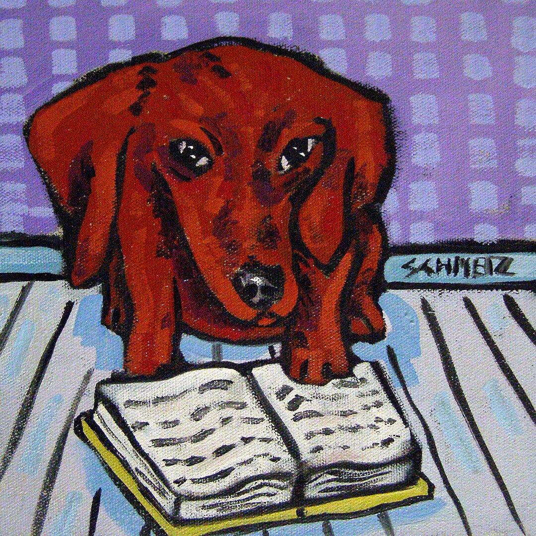 Dachshund Reading Dog Art Coaster Tile - Etsy