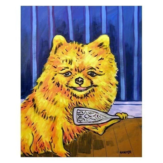 Pomeranian Brushing Hair Dog Art Print | Etsy
