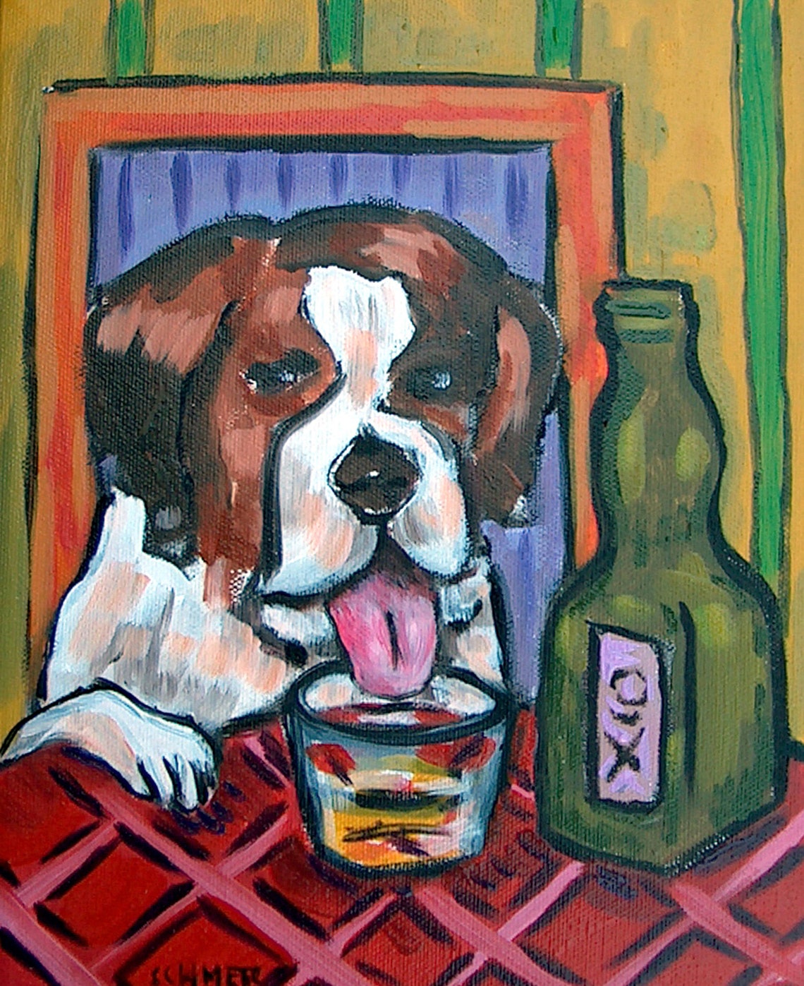 Saint Bernard Whiskey, Saint Bernard Art, Canvas Print Dog Art, Dog ...