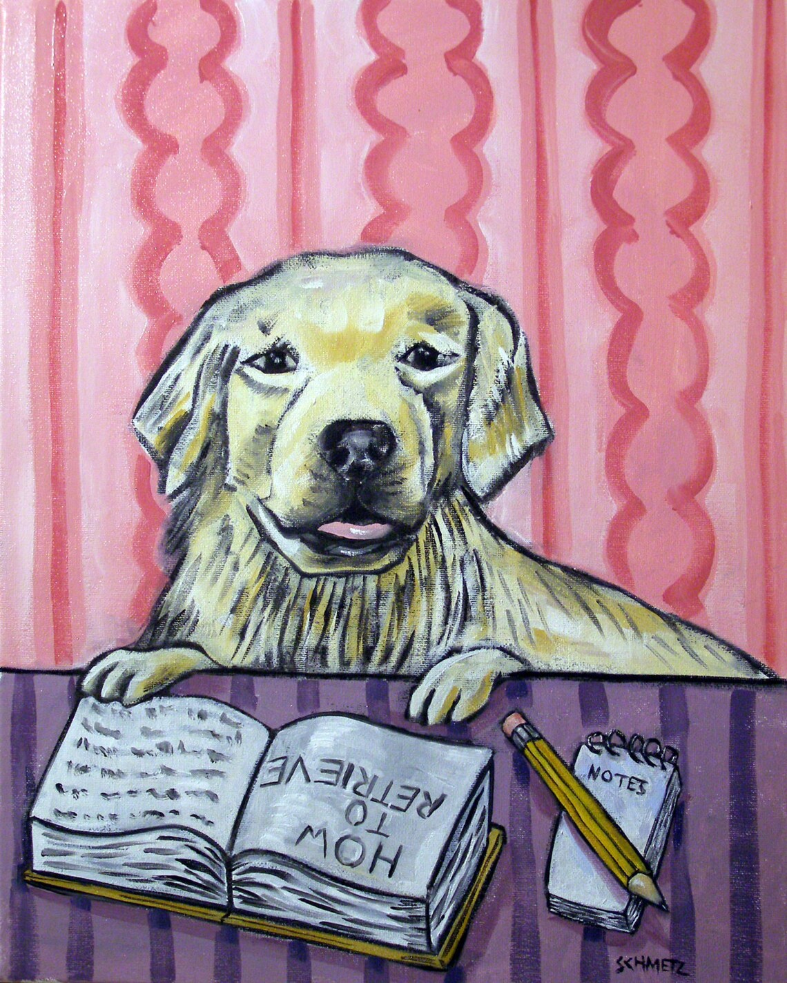 Golden Retriever Reading a Book Dog Art Print JSCHMETZ Modern - Etsy