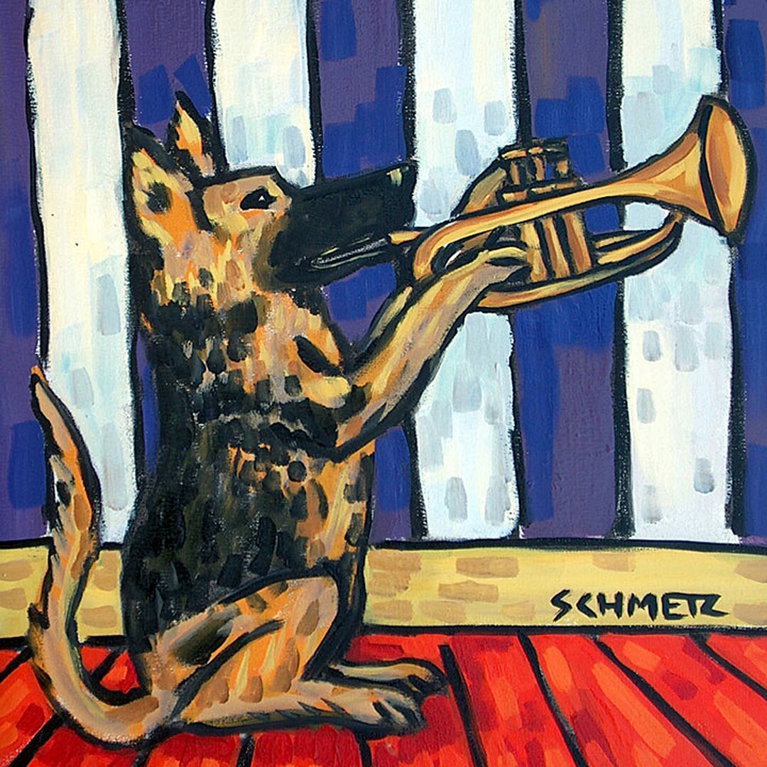 German Shepherd Playing Trumpet - Dog Art - Tile Coaster - Gift - Etsy