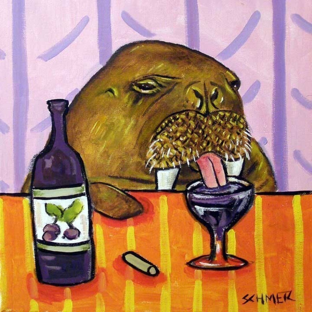 Walrus at the Wine Bar Art Tile Coaster Gift JSCHMETZ American MODERN ...