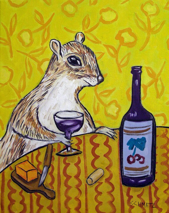 Squirrel Drinking Wine